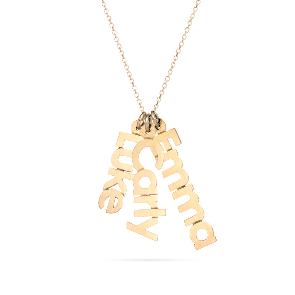 14K Gold Dangling Family Nameplate Necklace Eve s Addiction 14K Gold Dangling Family Nameplate Necklace Eve s Addiction
