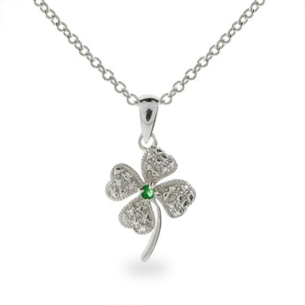 Green CZ Four Leaf Clover Necklace