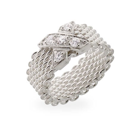 Designer Style Sterling Silver CZ X Mesh Ring | Eve's Addiction®